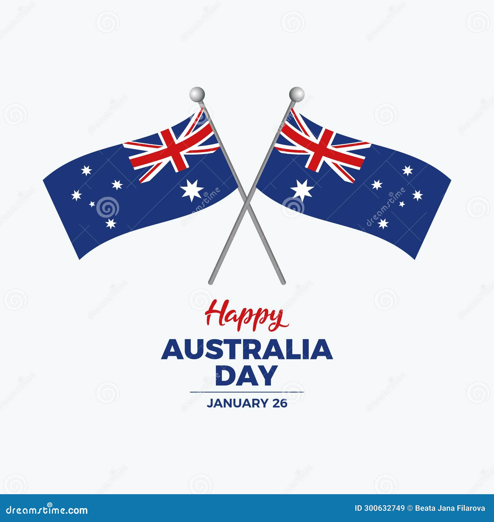 Happy Australia Day Poster with Two Australian Flags on a Pole Icon ...