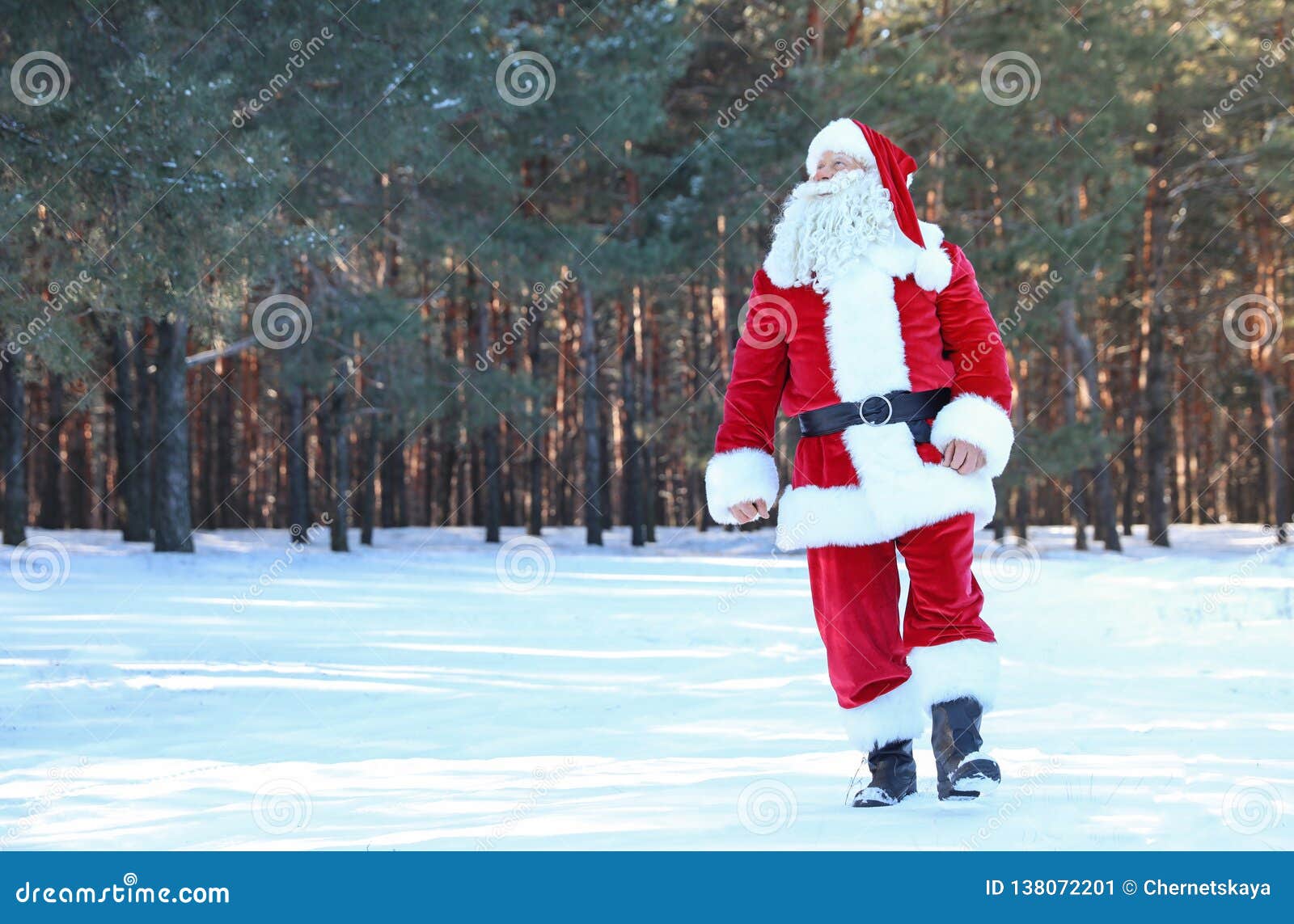 Happy Authentic Santa Claus Walking Outdoors. Stock Image - Image of ...