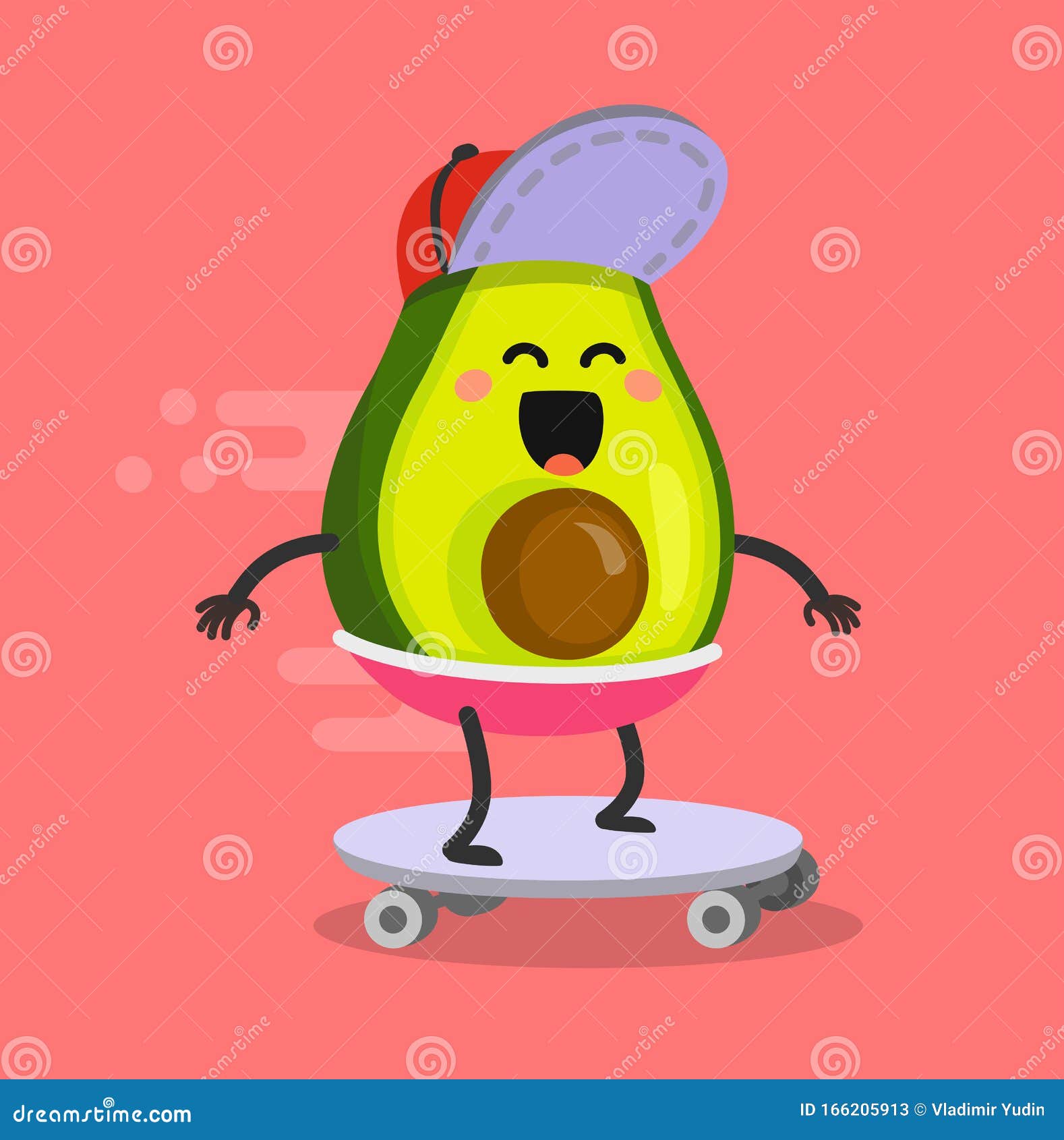 Happy Avocado Riding on a Skateboard Stock Vector - Illustration of ...