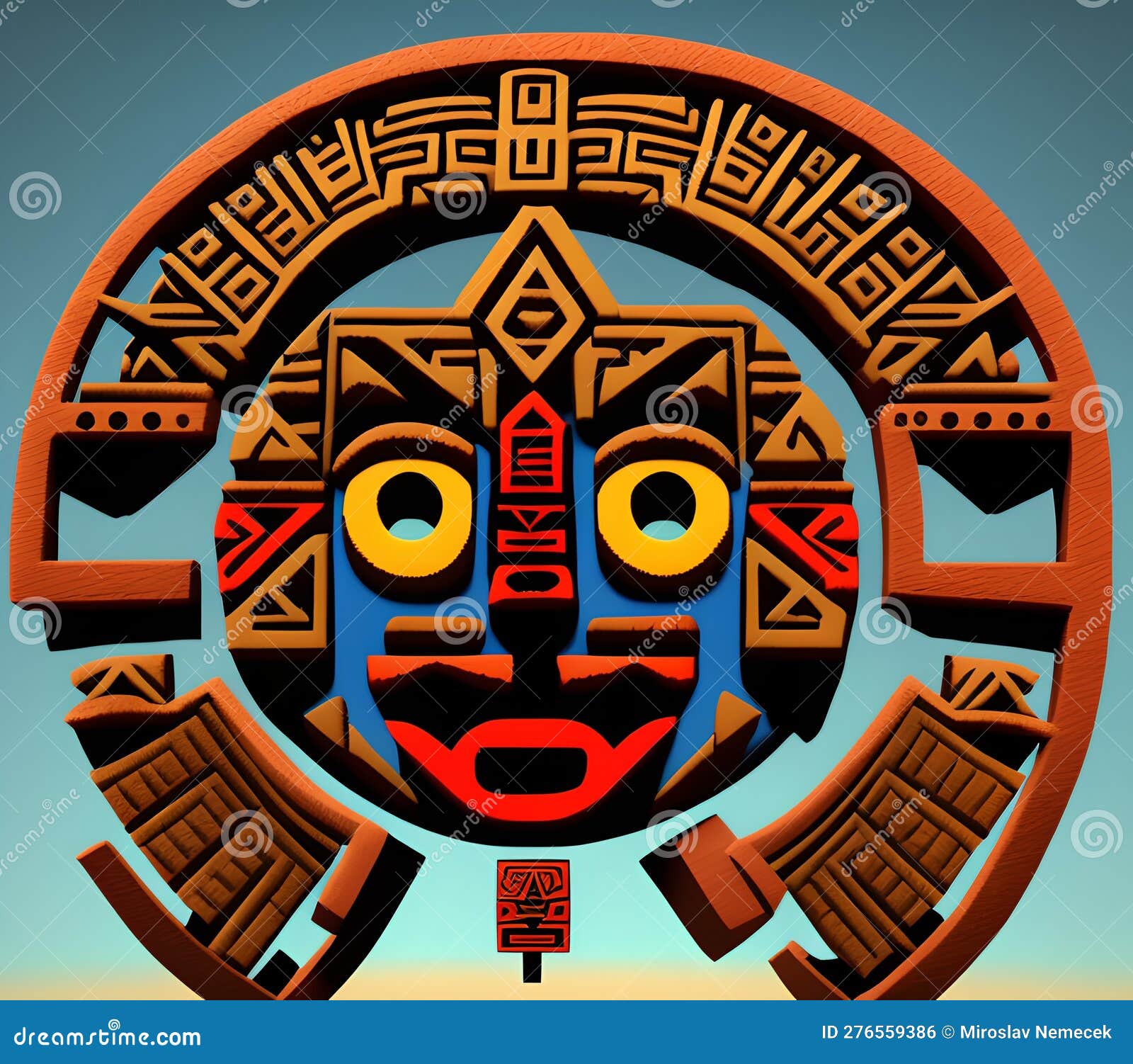 Happy Aztec Face Emoji, Generative AI Illustration Stock Illustration ...