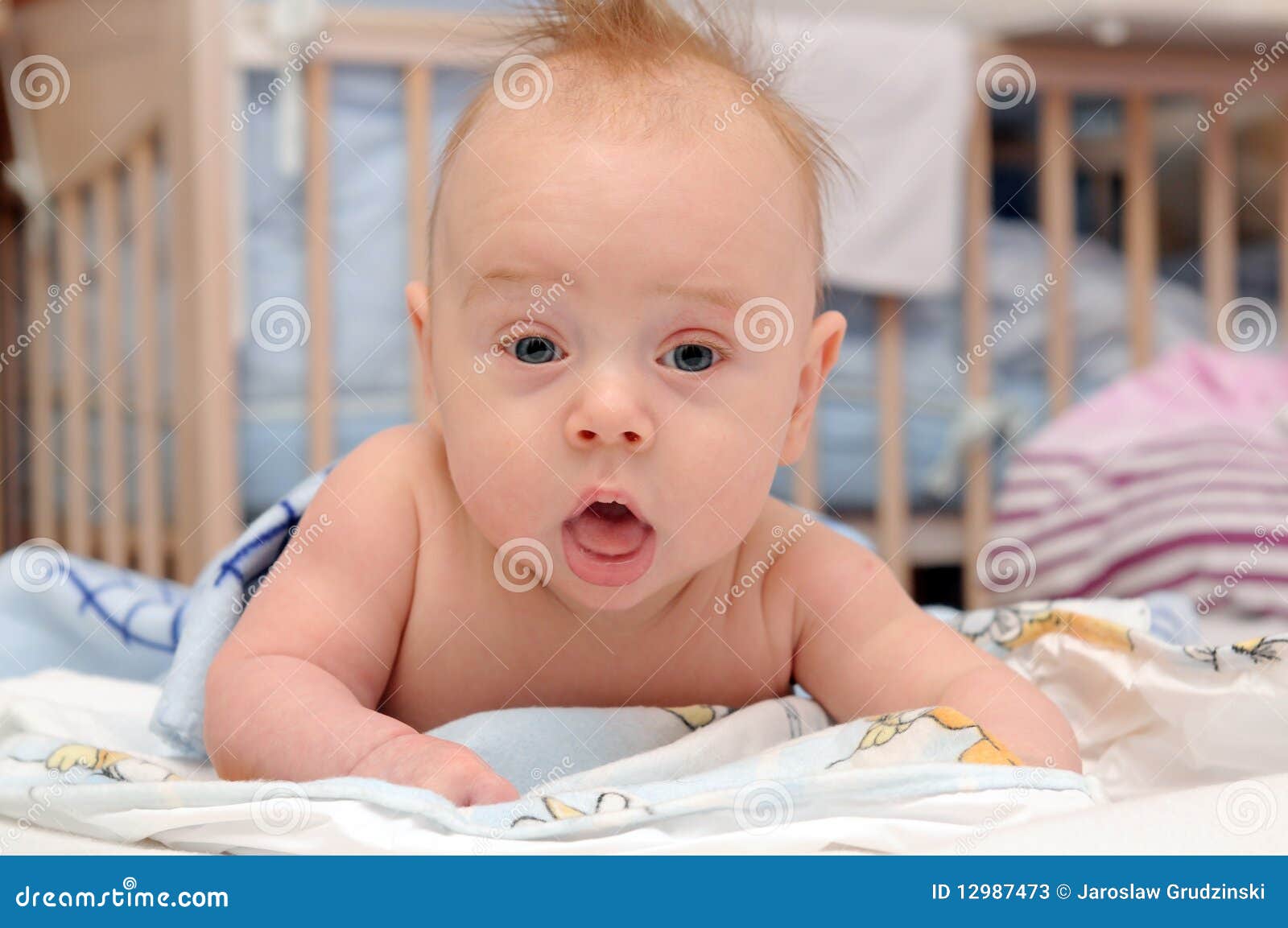 Happy baby stock image. Image of innocent, healthy, bedroom - 12987473
