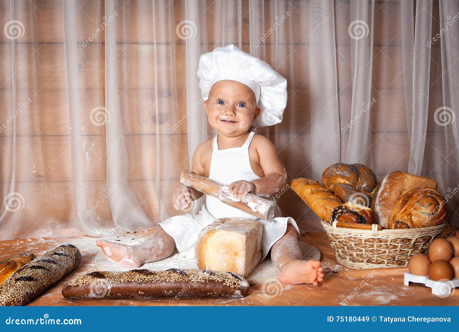 Happy baby baker stock image. Image of comfort, dough - 75180449