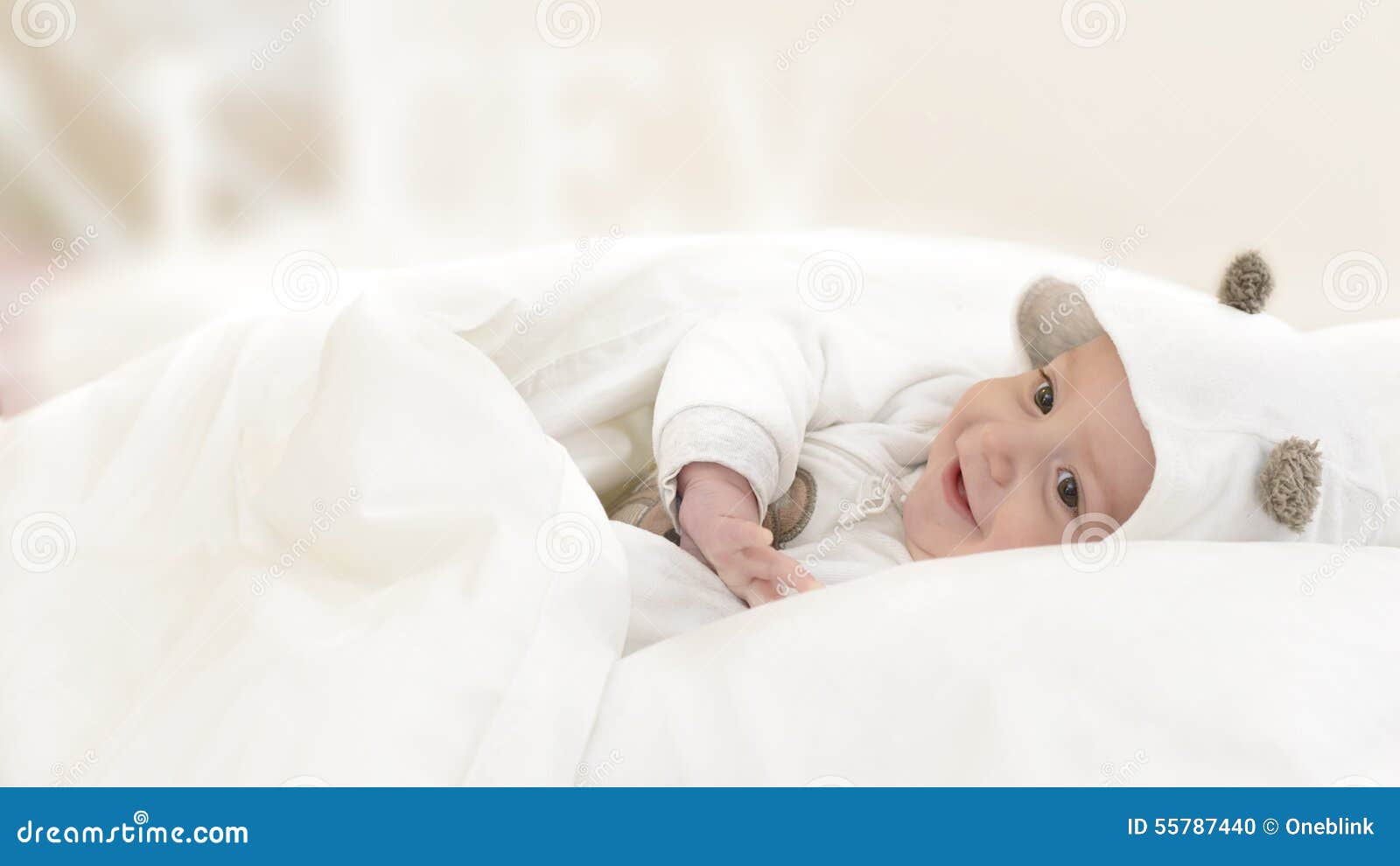 Happy Baby in Bed stock photo. Image of home, infant - 55787440
