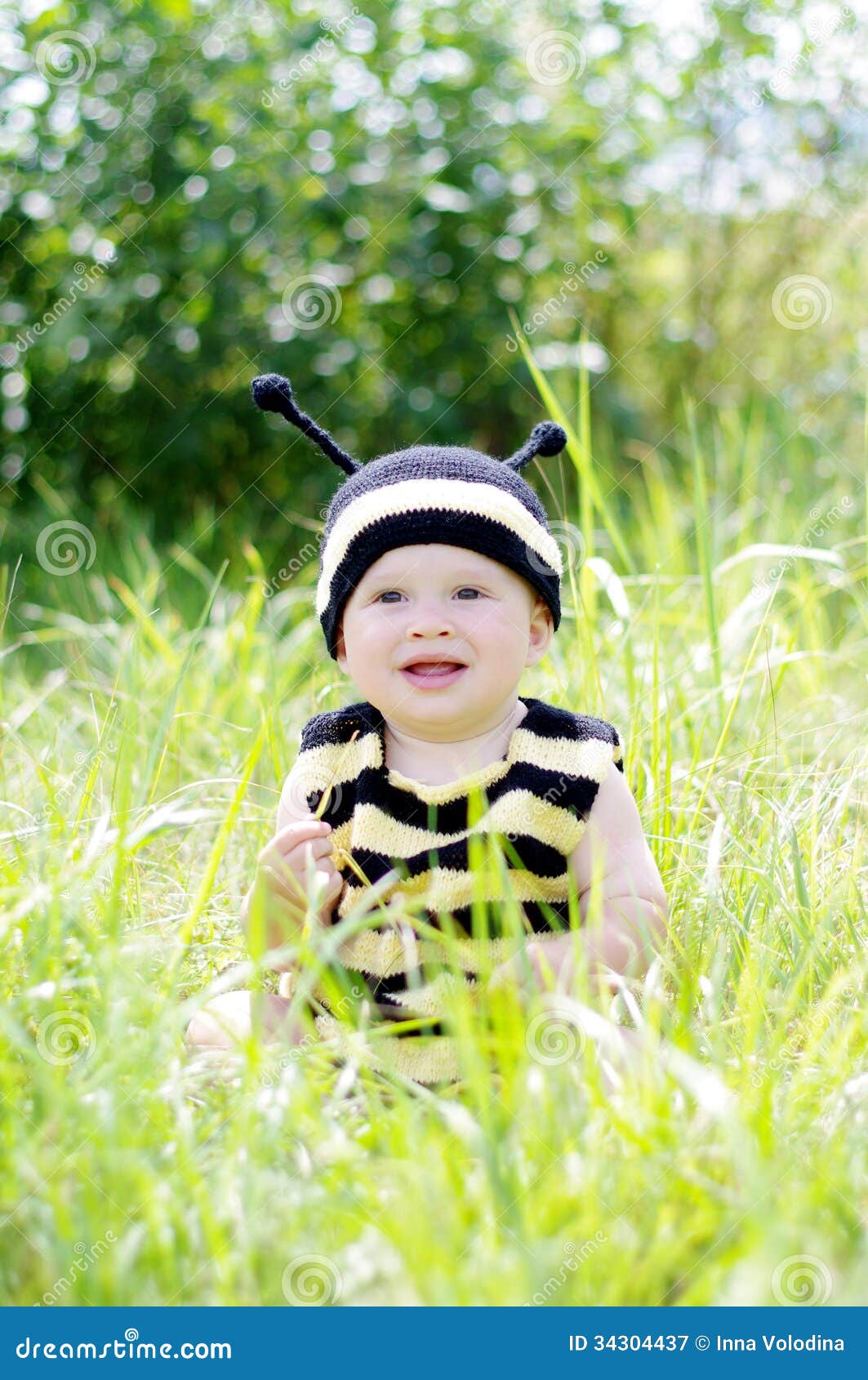 Happy Baby in Bee Costume Outdoors Stock Image - Image of luck ...