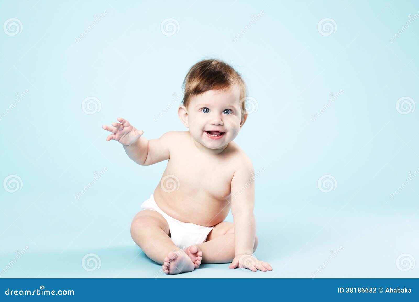 Happy Baby on Blue Background Stock Photo - Image of happy, girl: 38186682