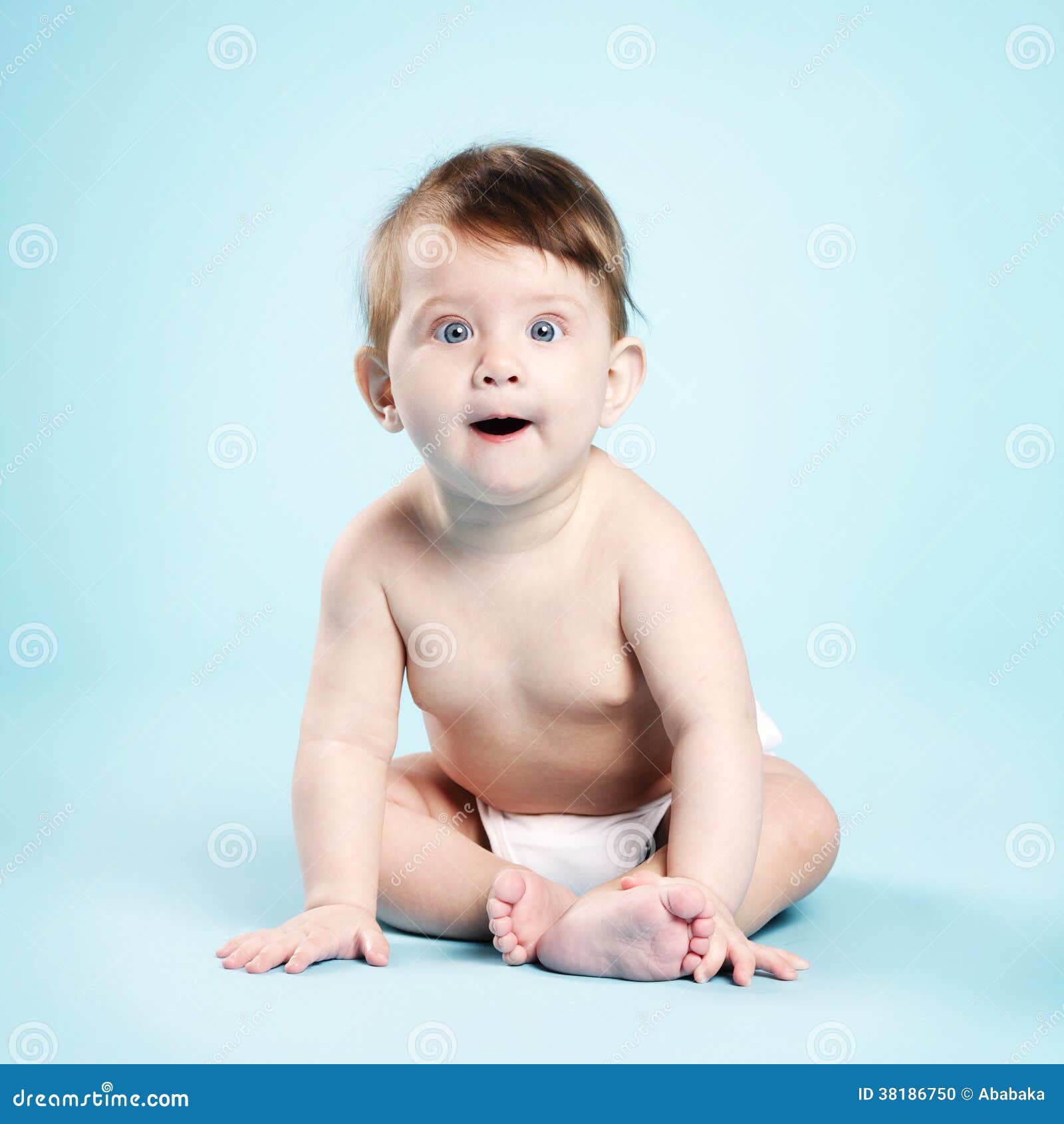 Happy Baby on Blue Background Stock Photo - Image of health, diaper ...