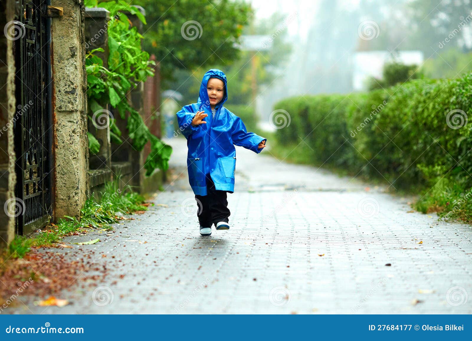 Happy Baby Boy Running Under the Rain Stock Image - Image of glad, play ...
