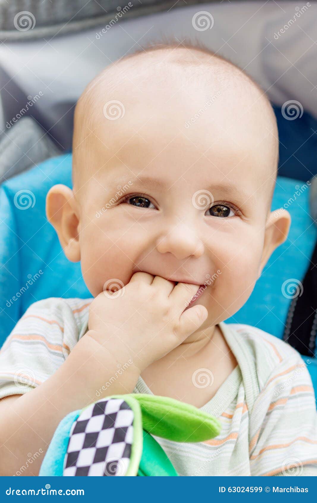 Happy Baby Boy Sitting in a Blue Stroller Stock Image - Image of habit ...