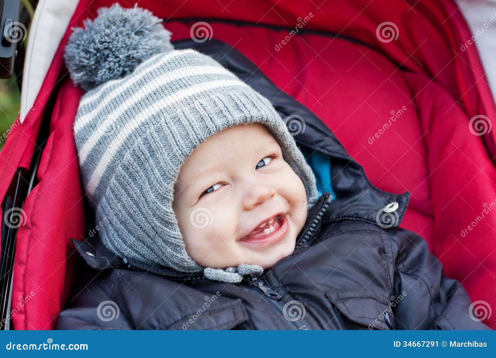 Happy Baby Boy Sitting in a Stroller Stock Image - Image of comfortable ...