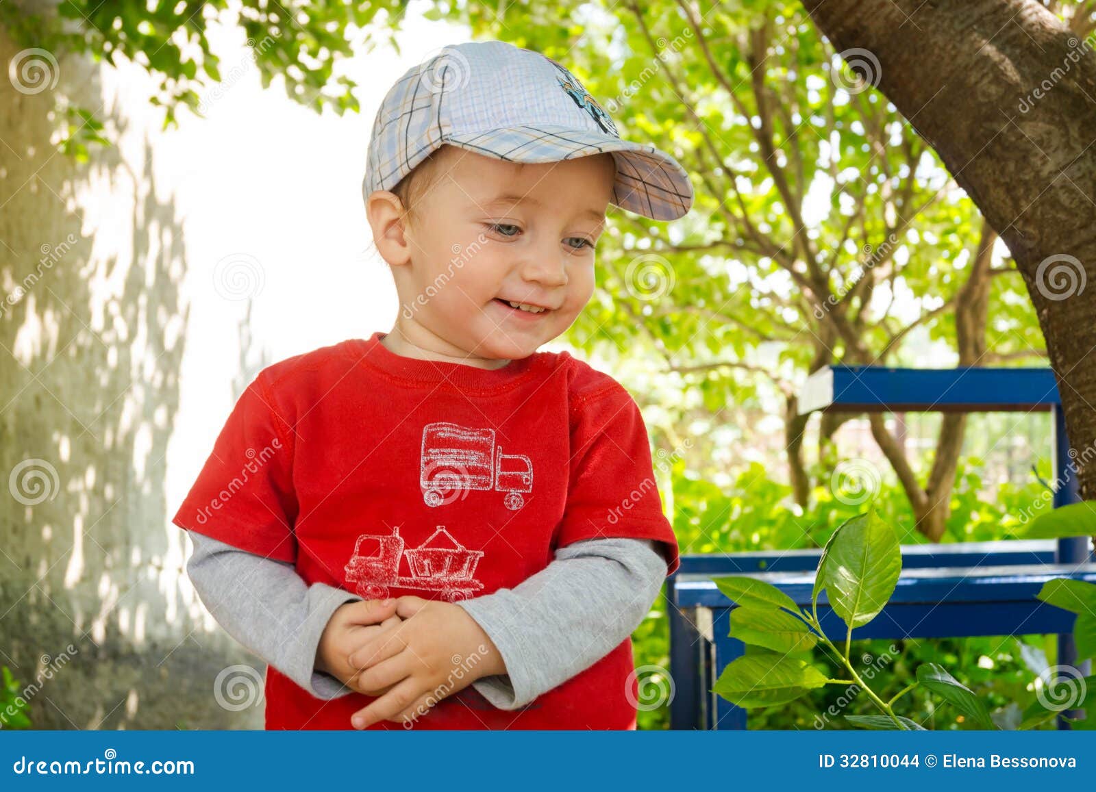 Happy Baby in a Cap for a Walk Stock Photo - Image of funny, learn ...
