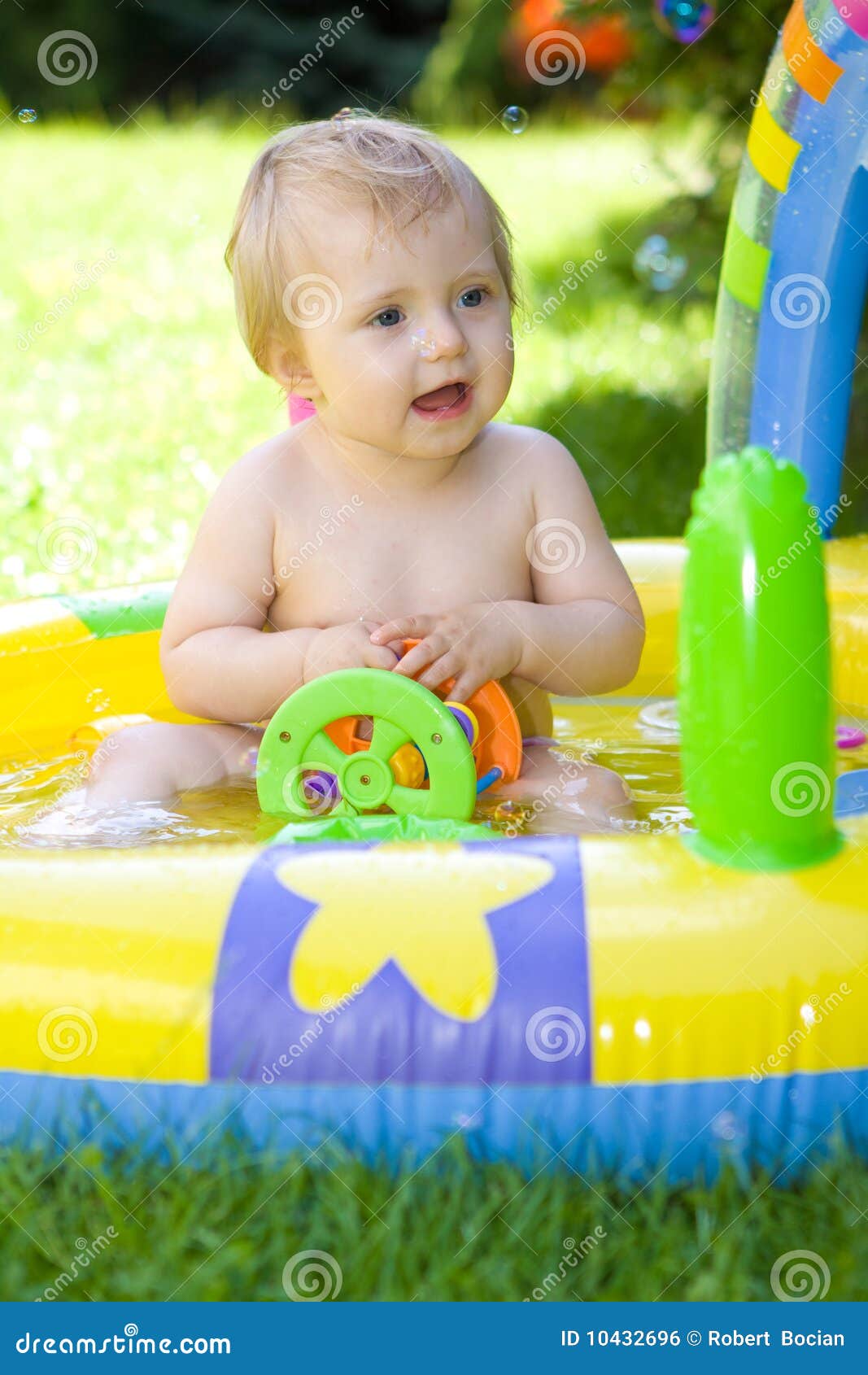 Happy baby in garden stock photo. Image of pool, bath - 10432696