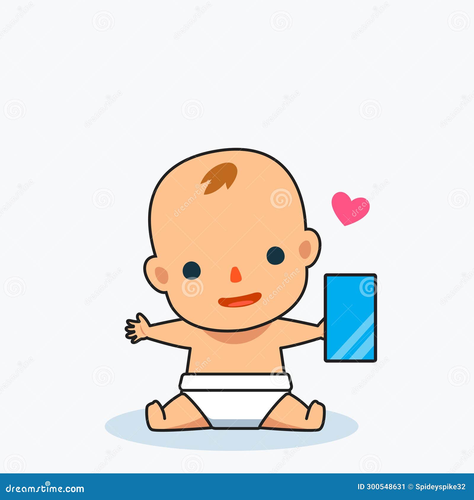 A Happy Baby is Holding a Smartphone. Vector Illustration Stock ...