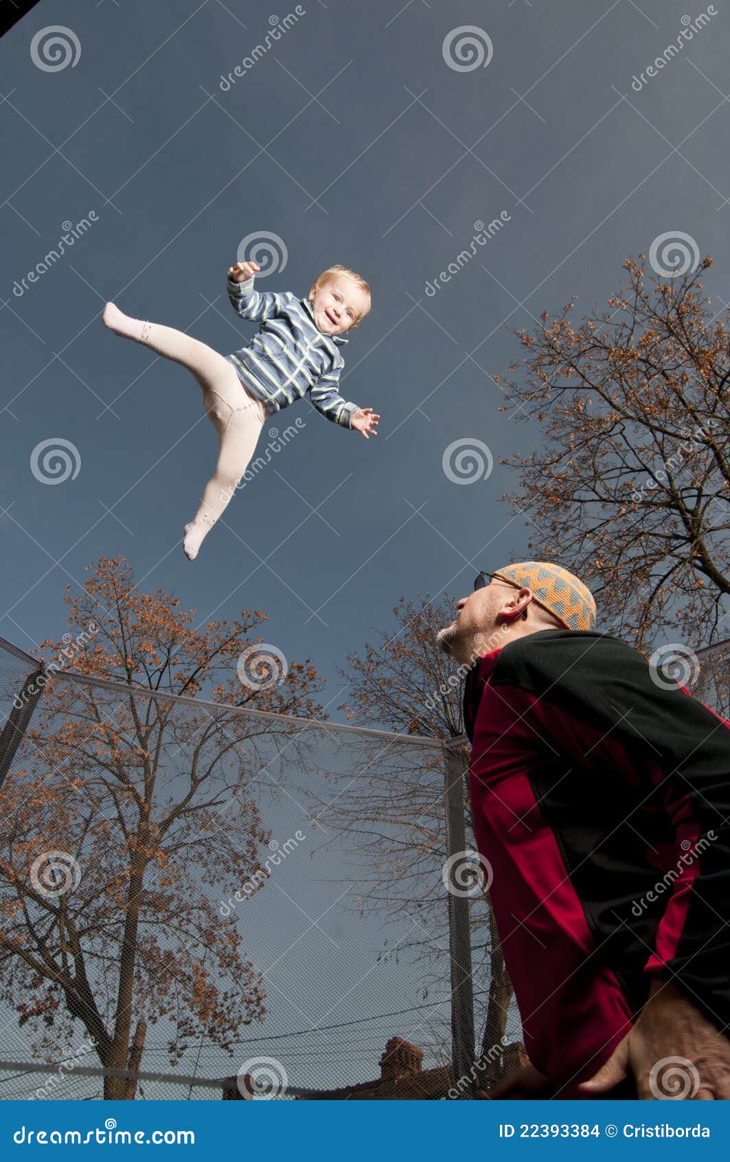 Happy Baby Jumping Up on Trampoline Stock Photo - Image of daring, baby ...