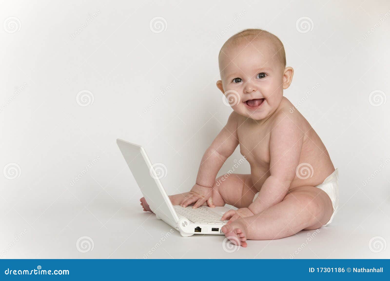 Happy Baby Playing with Mini Laptop Stock Photo - Image of play, happy ...