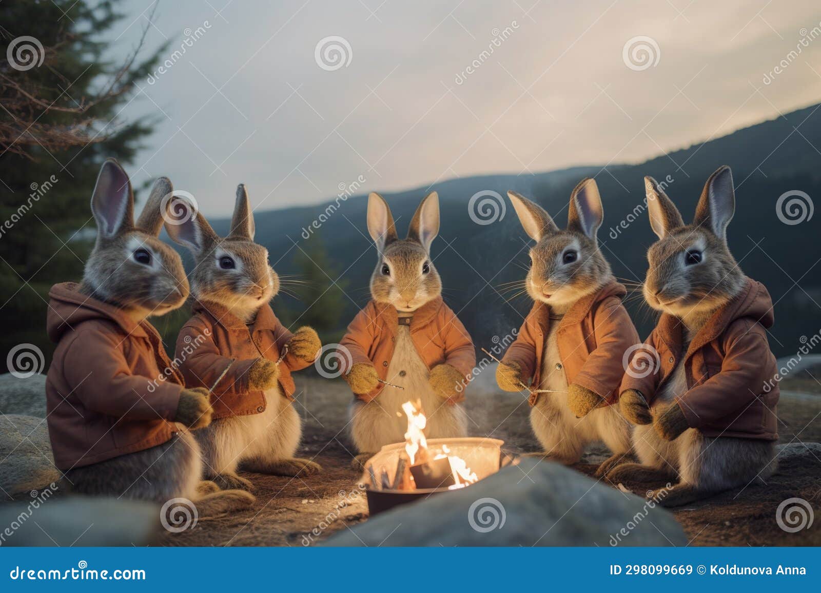 Happy Baby Rabbit Dressed As Boy Scouts Sit by the Fire Stock Image ...