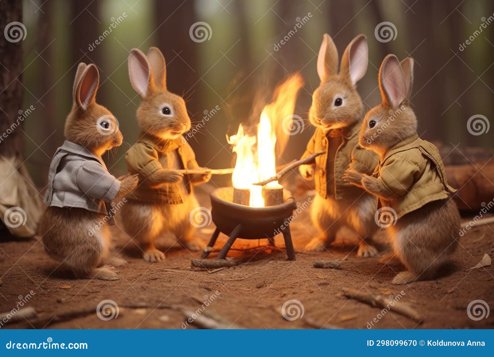 Happy Baby Rabbit Dressed As Boy Scouts Sit by the Fire Stock Photo ...