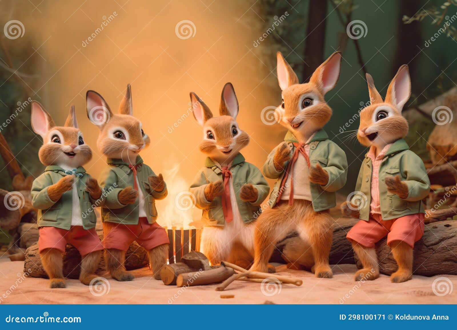 Happy Baby Rabbit Dressed As Boy Scouts Sit by the Fire Created with ...