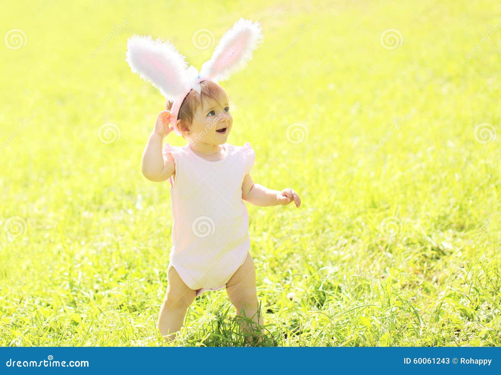 Happy Baby with Rabbit Ears in Sunny Summer Stock Image - Image of ...