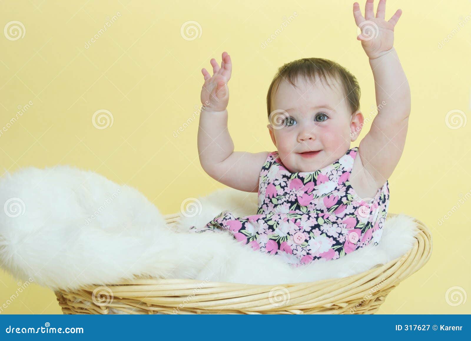 Happy baby raising hands stock image. Image of smiling - 317627