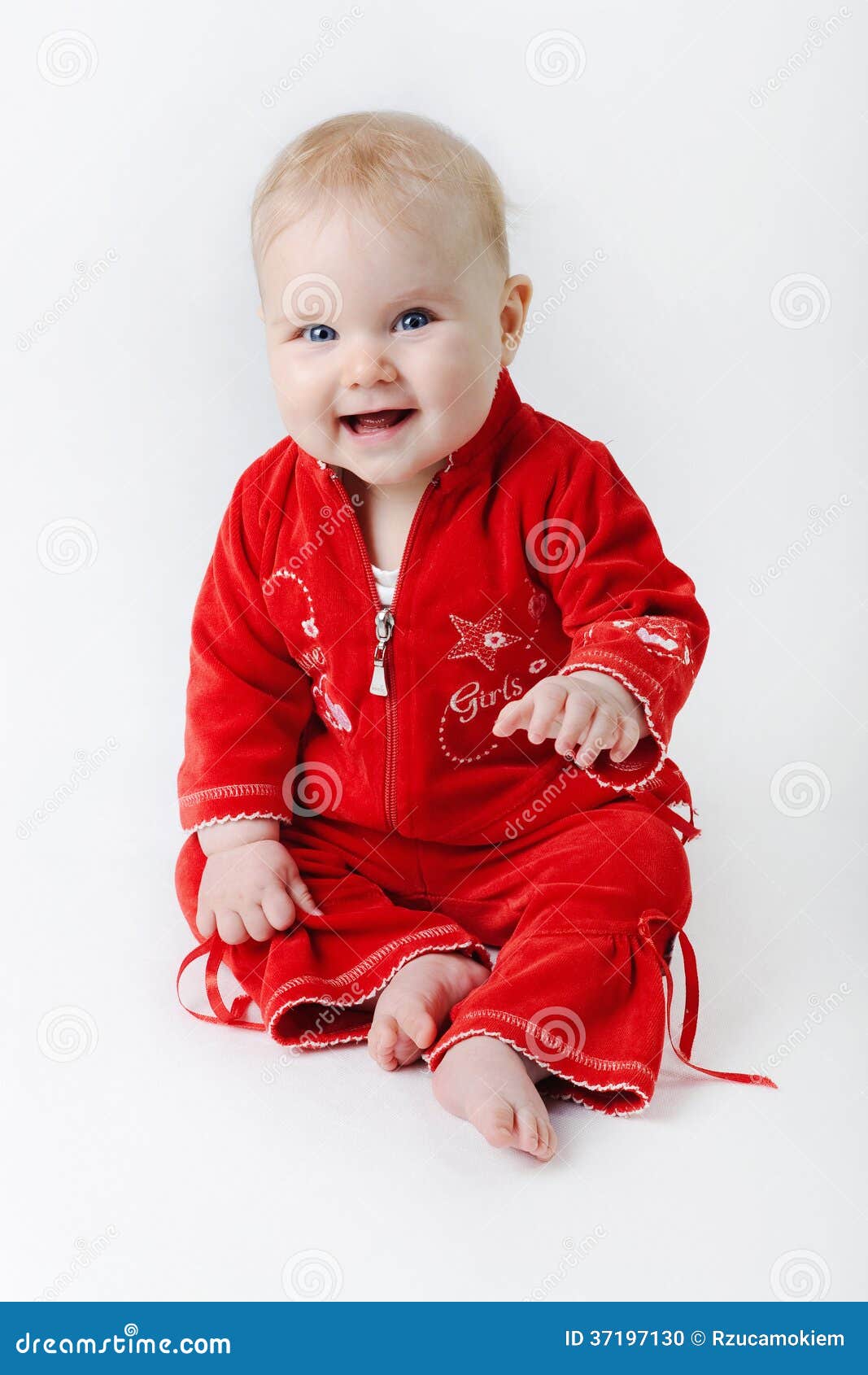 Happy baby in red stock photo. Image of human, positive - 37197130