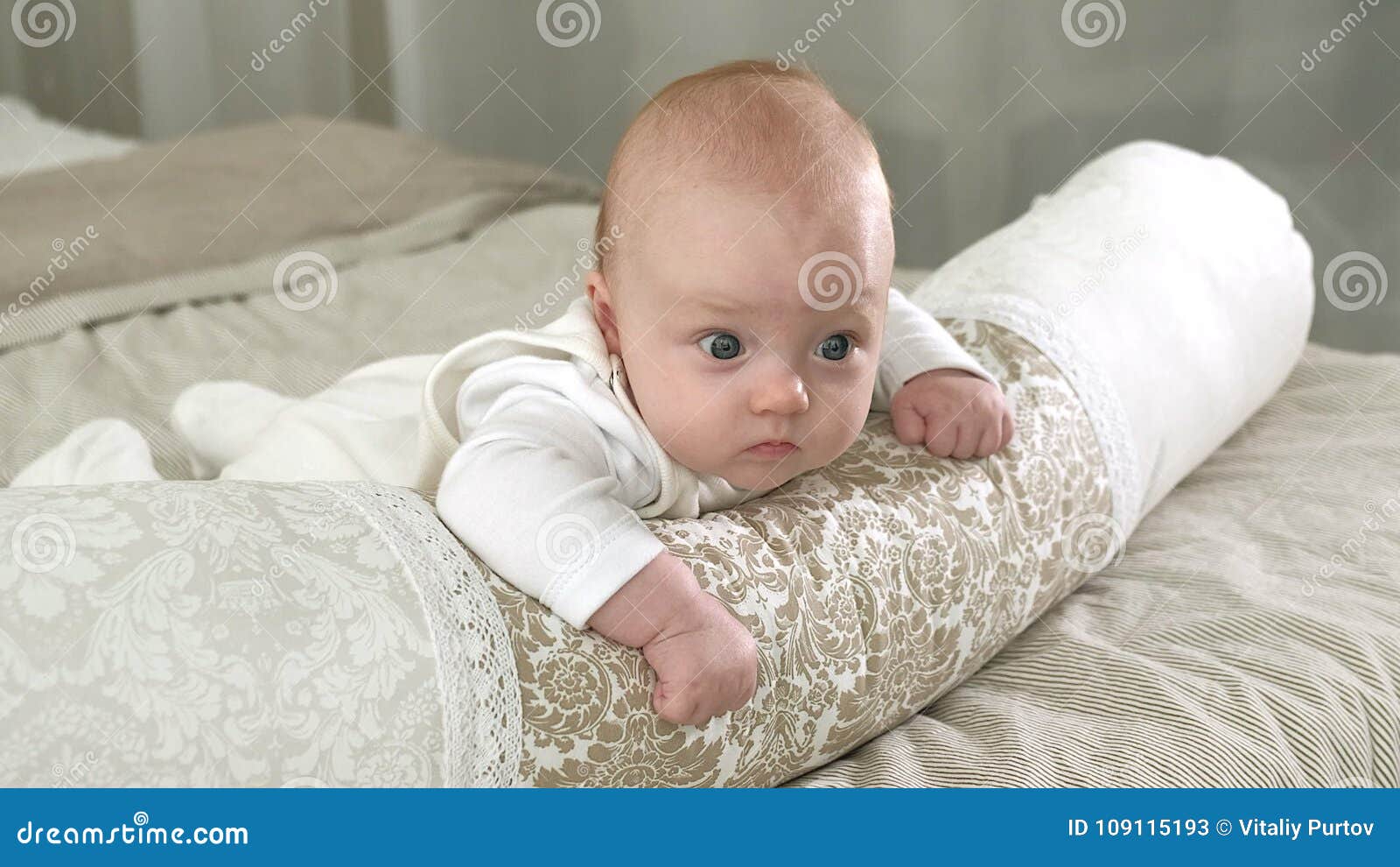 Happy Baby Rolling on the Bed Stock Image - Image of beauty, expression ...