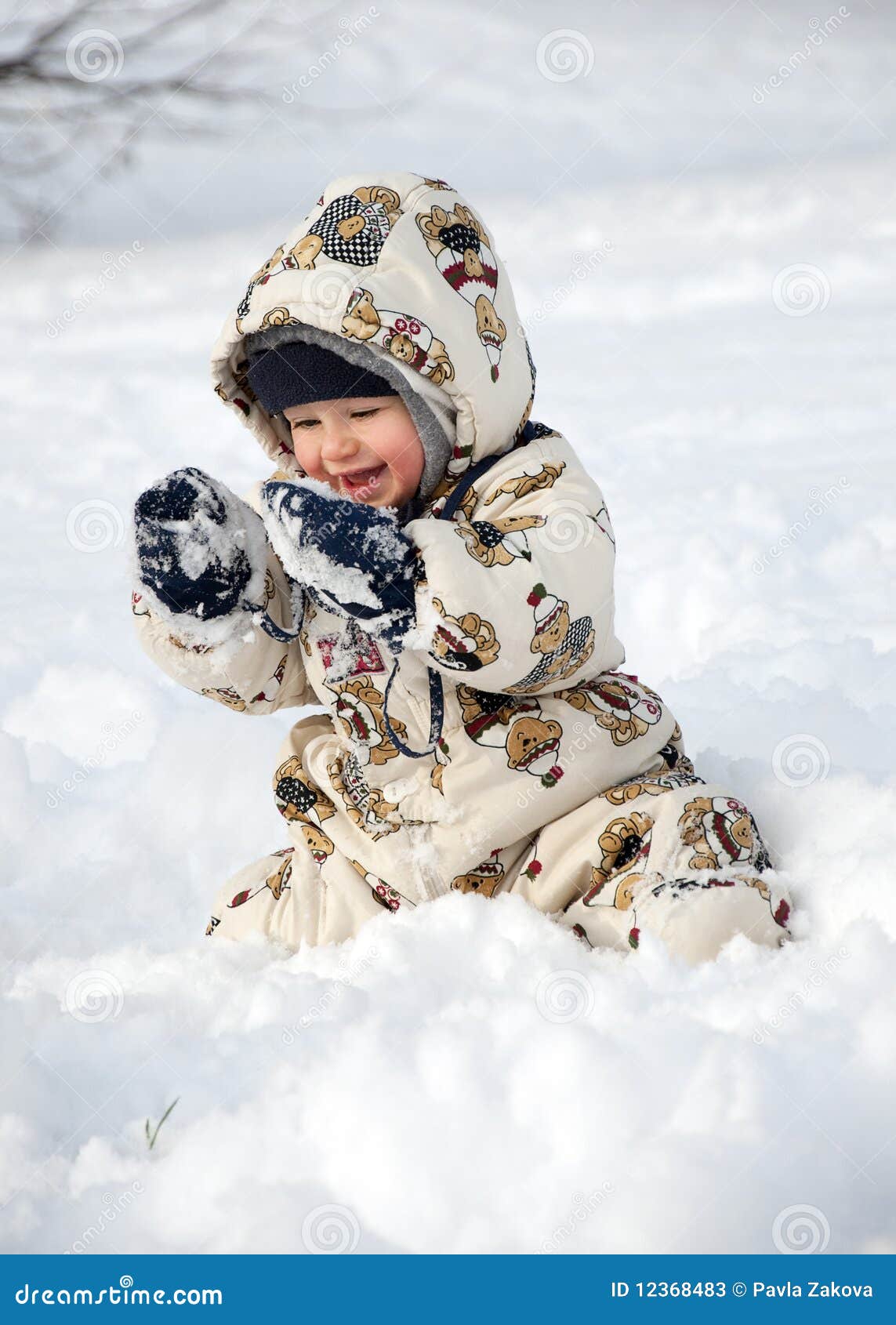 Happy baby in snow stock image. Image of park, little - 12368483