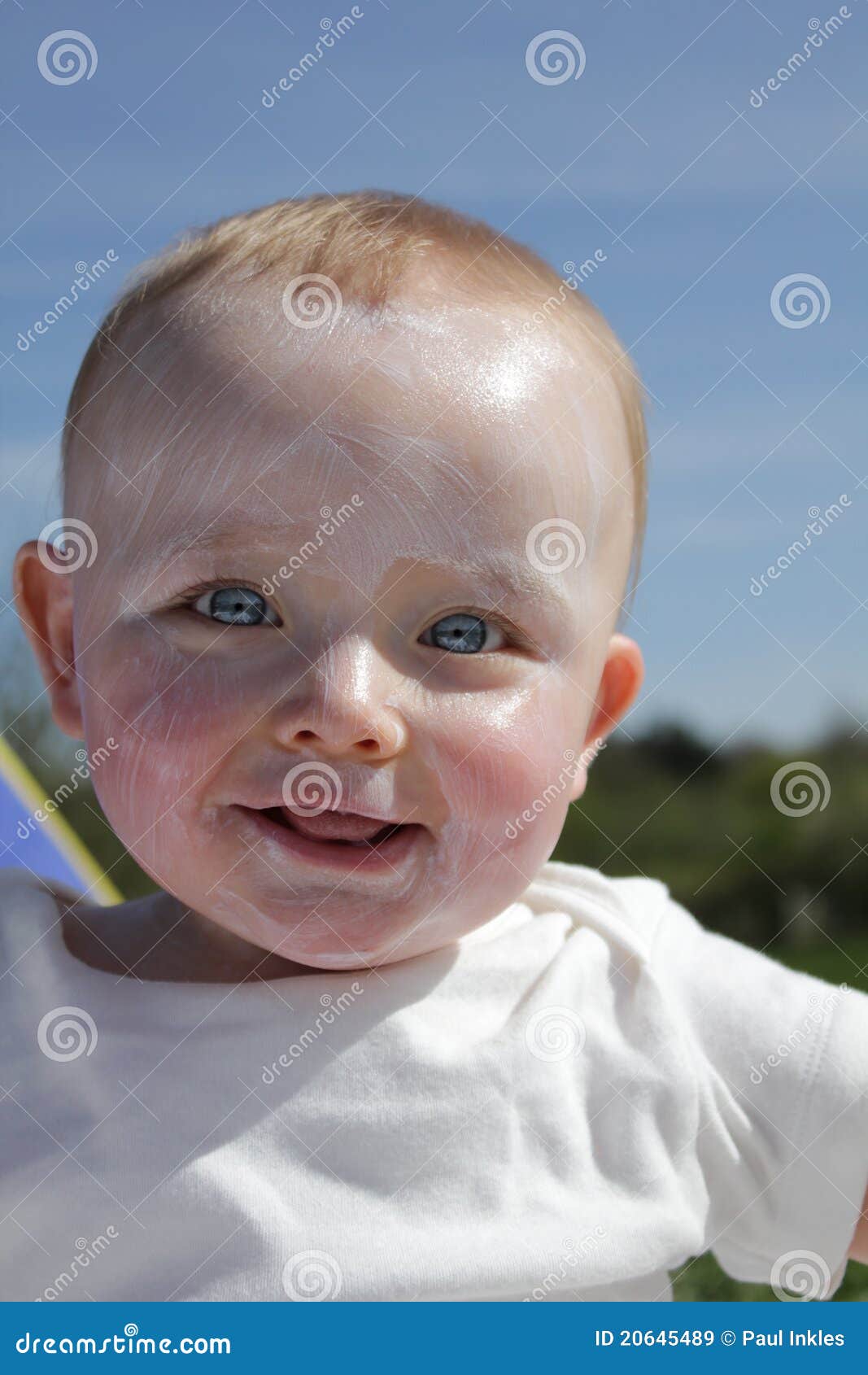 Happy Baby in Suncream stock image. Image of smiling - 20645489