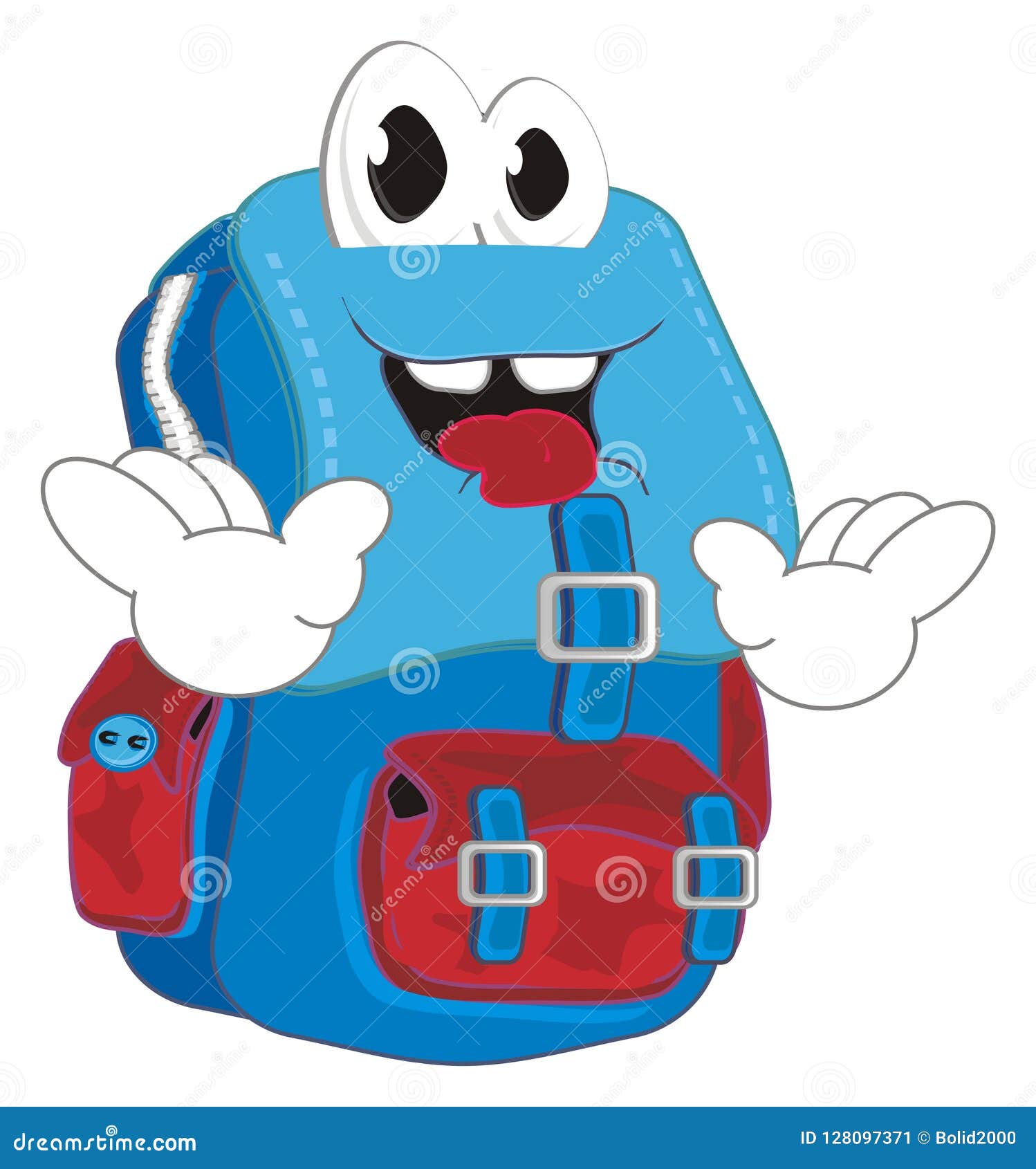 Happy backpack with hands stock illustration. Illustration of blue ...