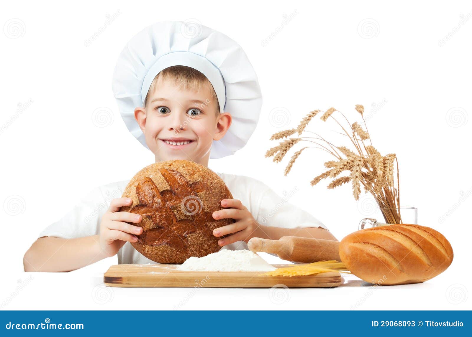 Happy Baker Boy with a Loaf of Rye Bread Stock Image - Image of book ...