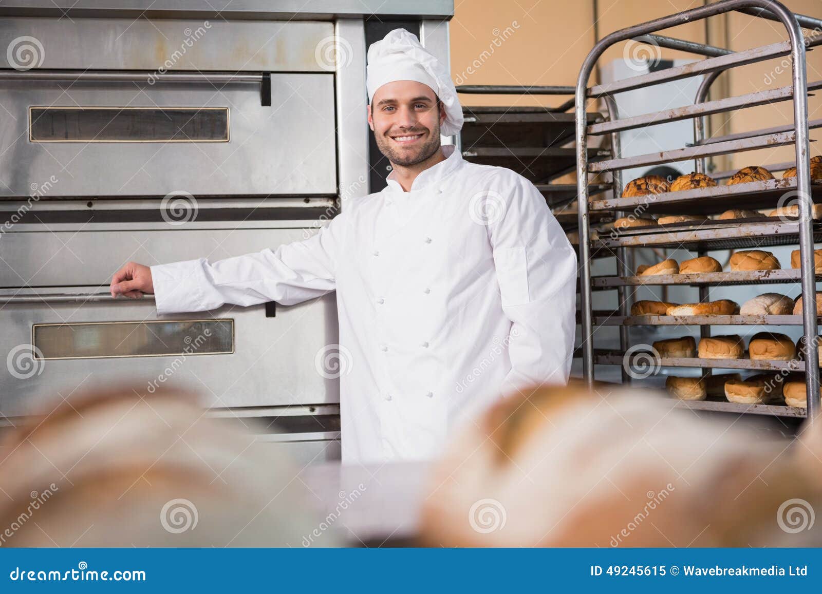 Happy Baker Leaning on Professional Oven Stock Image - Image of indoors ...
