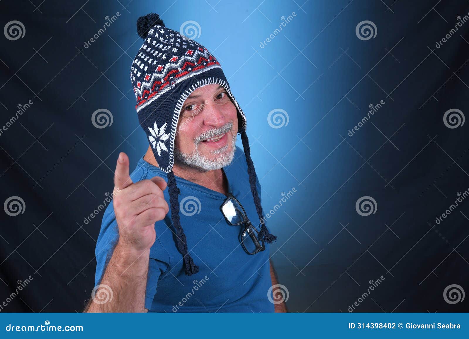 Happy Bald Man with White Beard Peruvian Cap on His Head Looking ...
