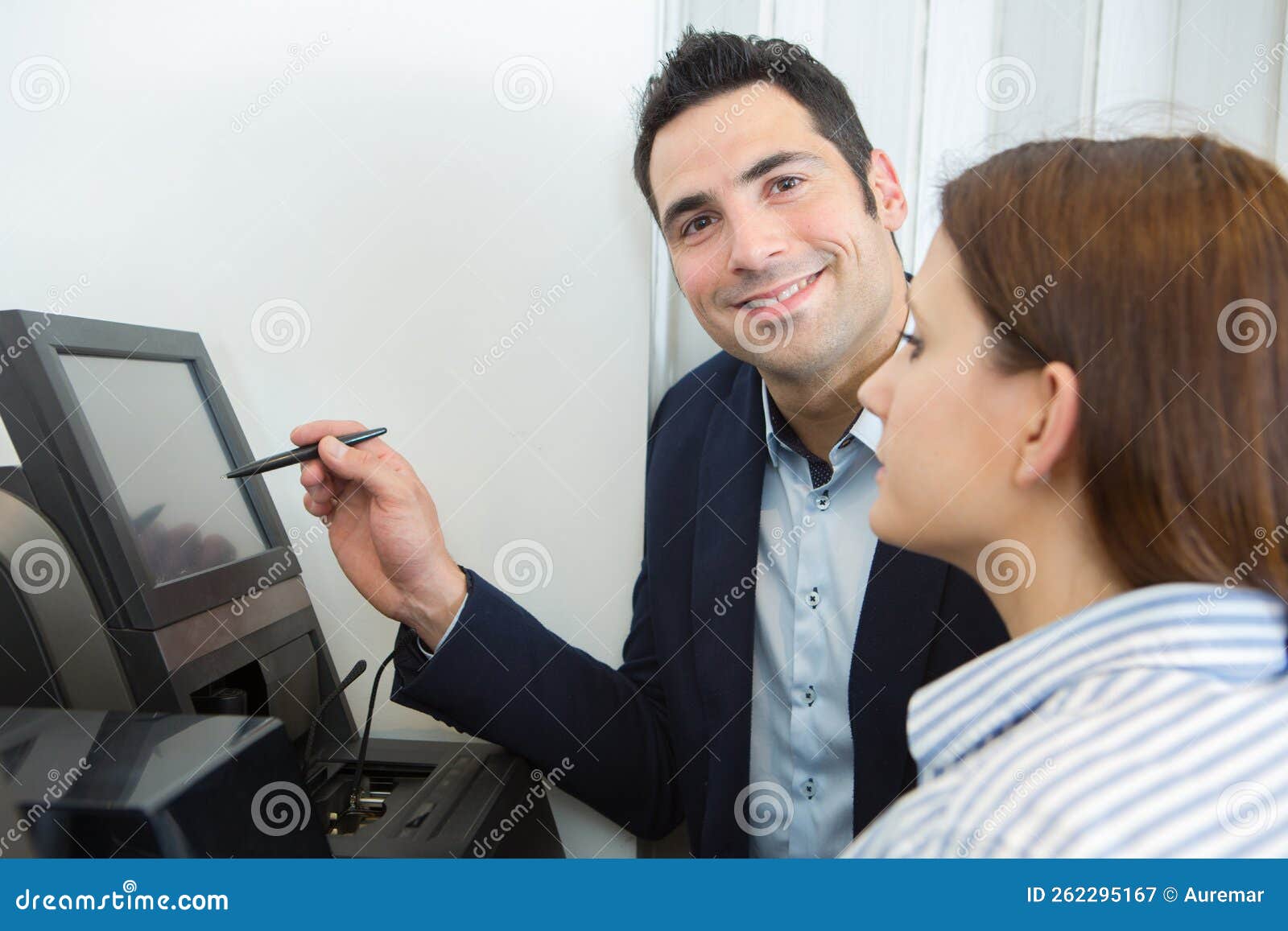 Happy Banker Assisting Female Customer Stock Image - Image of european ...