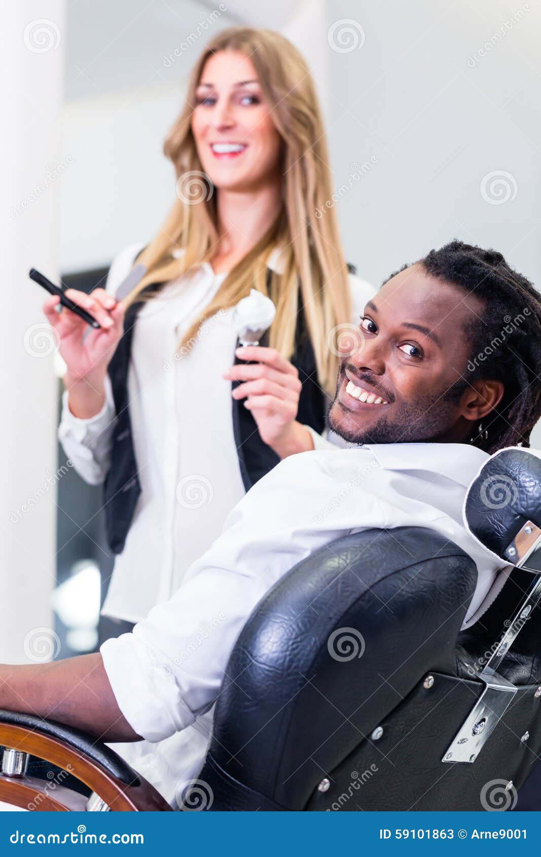 Happy Barber and Smiling Customer in Salon Stock Image - Image of ... Happy Barber and Smiling Customer in Salon Stock Image - Image of ...