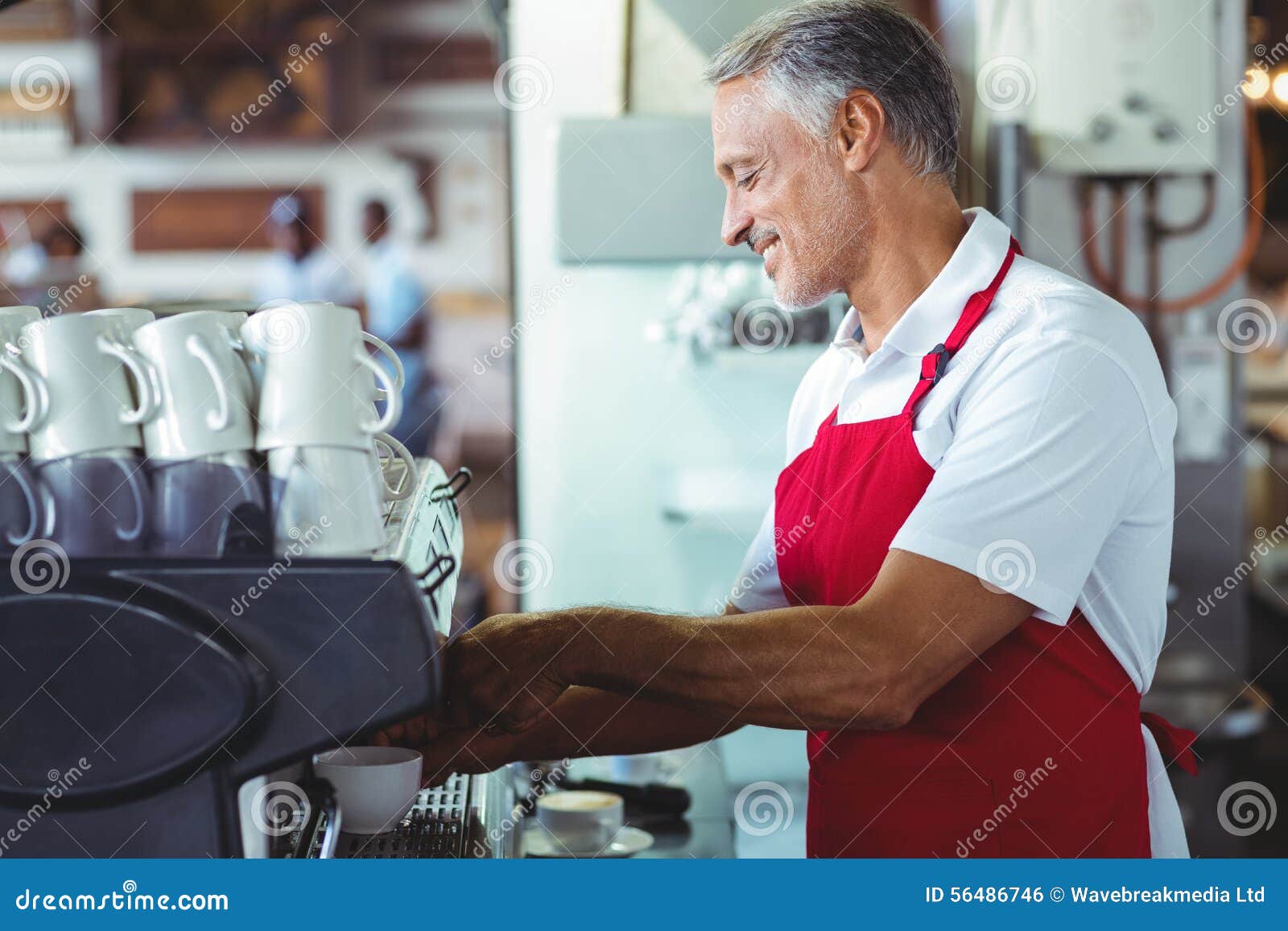 Happy Barista Using the Coffee Machine Stock Photo - Image of holding ...