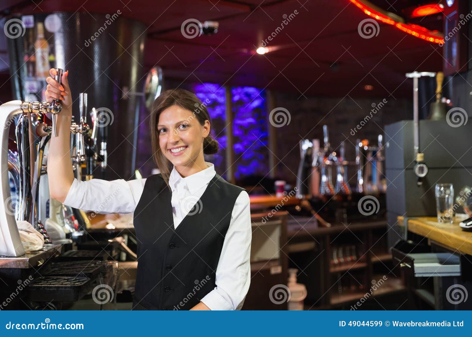 Happy Barmaid Pulling a Pint of Beer Stock Image - Image of caucasian ...