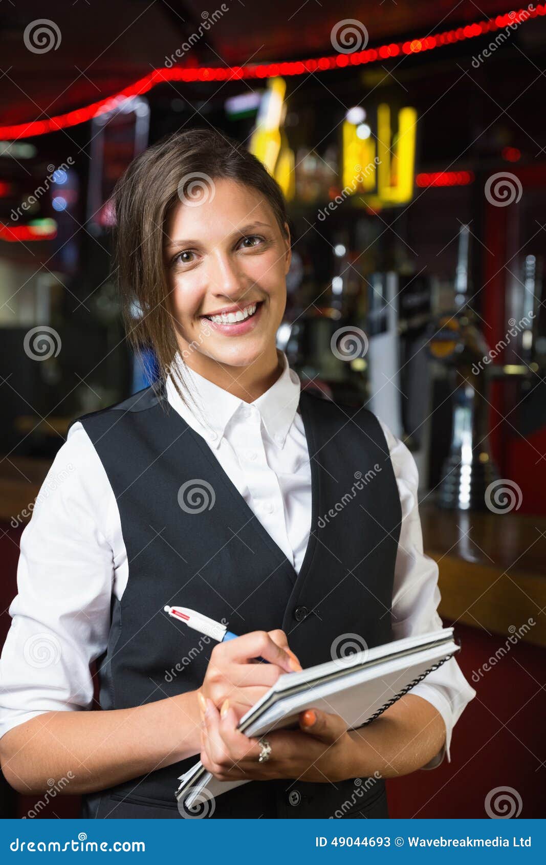 Happy Barmaid Smiling At Camera Making Cocktail Royalty-Free Stock ...