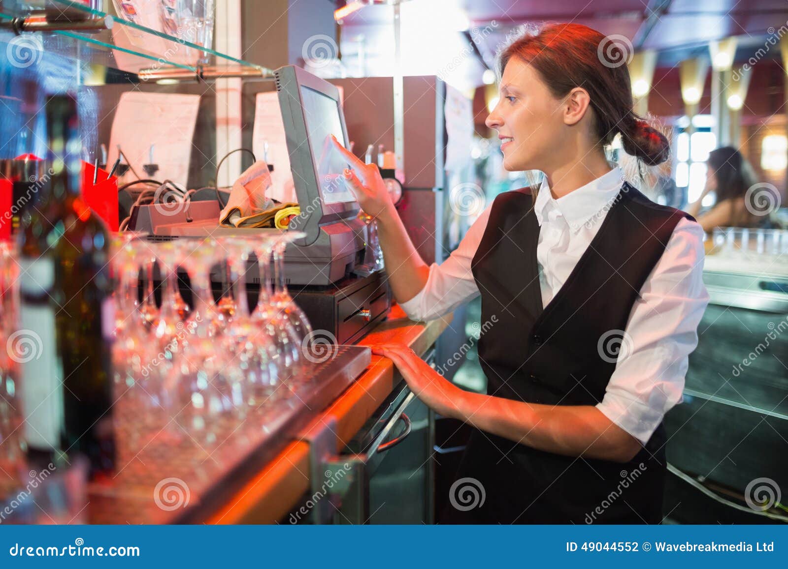 Happy Barmaid Smiling At Camera Making Cocktail Royalty-Free Stock ...