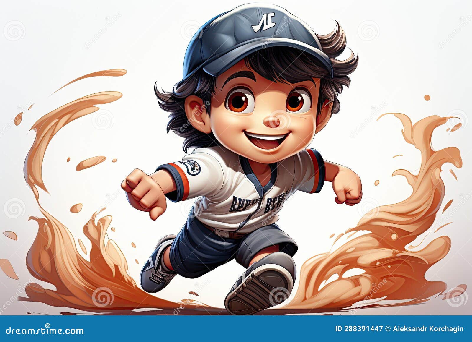 Happy Baseball Player Boy in Cap is Running. Cartoon Character Stock ...