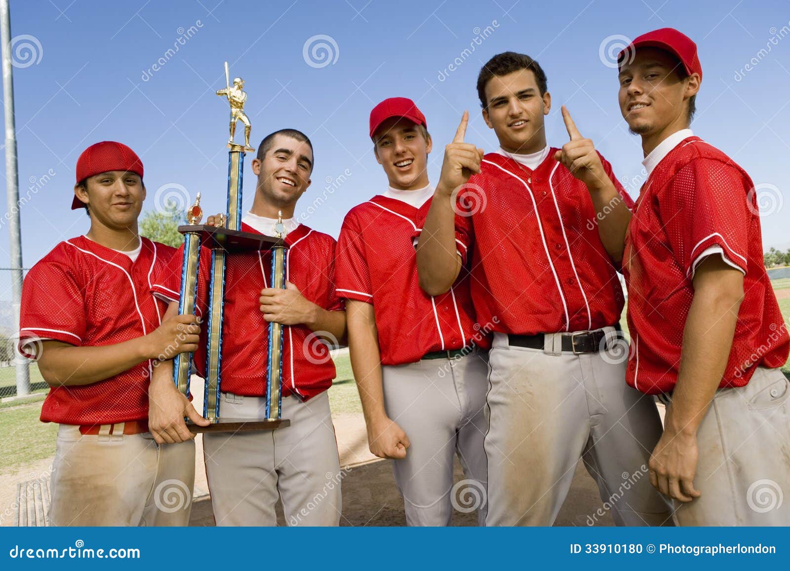 Happy Baseball Team with Trophy on Field Stock Photo - Image of adult ...