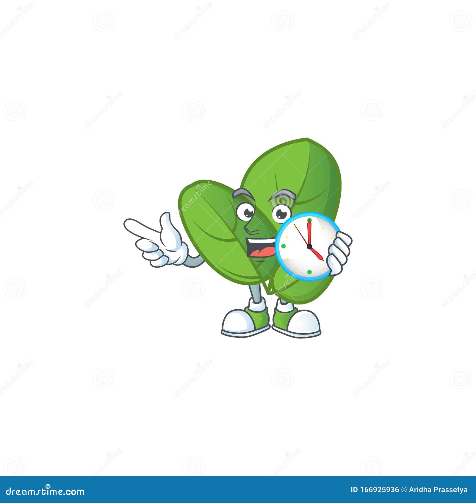 Happy Basil Cartoon Mascot Style with Clock Stock Vector - Illustration ...