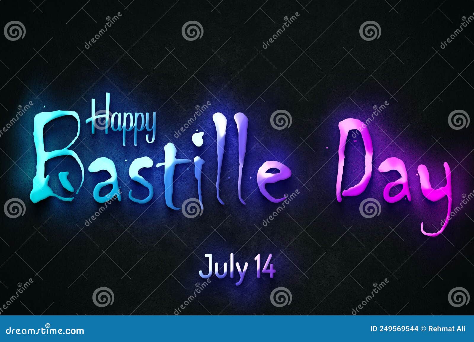 Happy Bastille Day, July 14. July Calendar on Workplace Neon Text ...