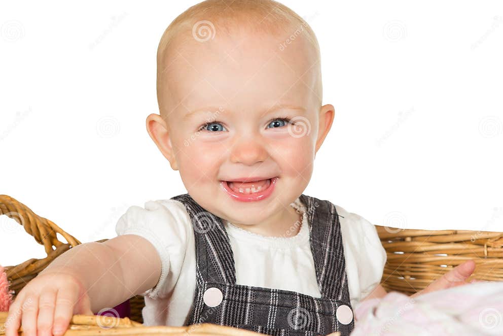 Happy beaming baby stock photo. Image of enjoyment, clothesbasket ...