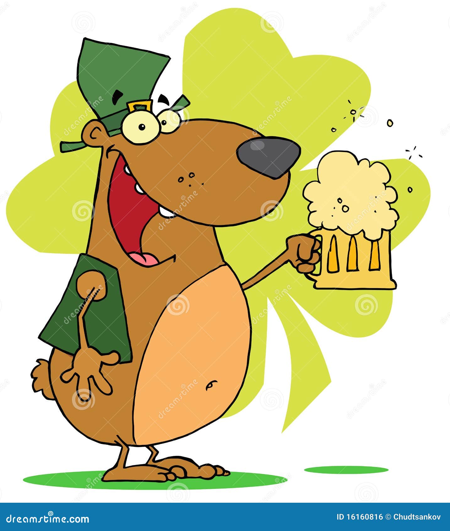 Happy Bear in Green, Drinking Beer Stock Vector - Illustration of ...
