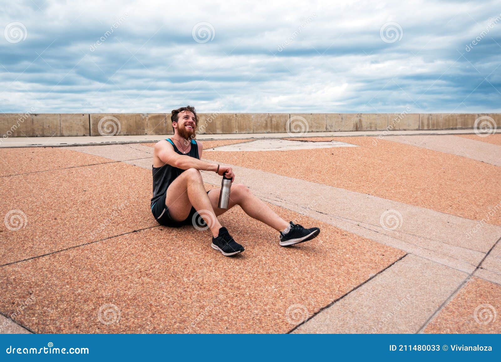 Sweaty Runner Sitting after Workout Stock Image - Image of adult ...
