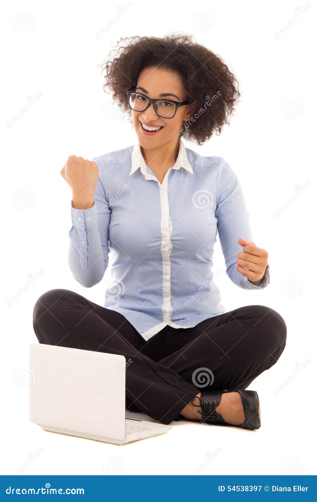 Happy Beautiful African American Business Woman Celebrating Some Stock
