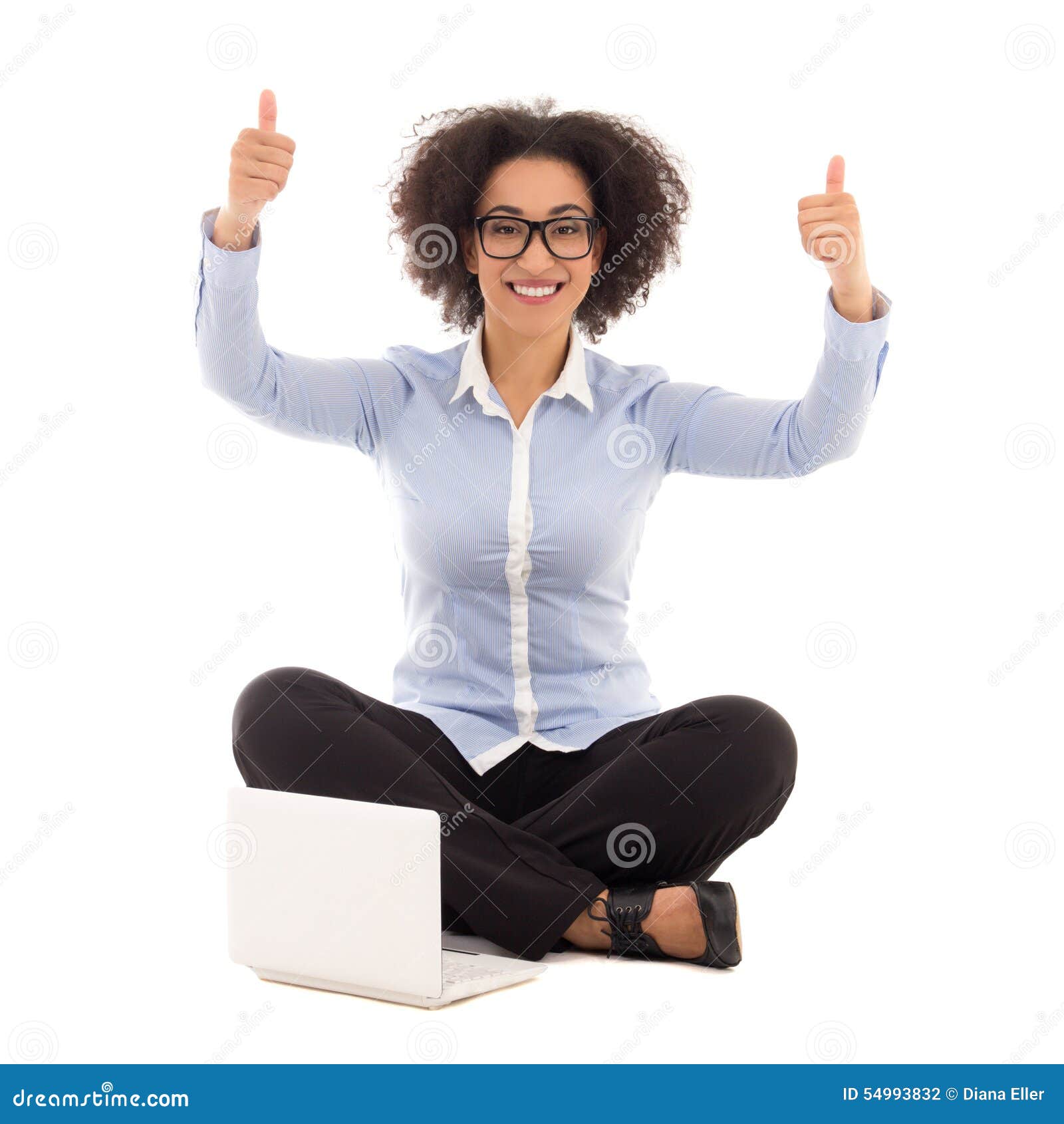 Happy Beautiful African American Business Woman Sitting With Lap Stock