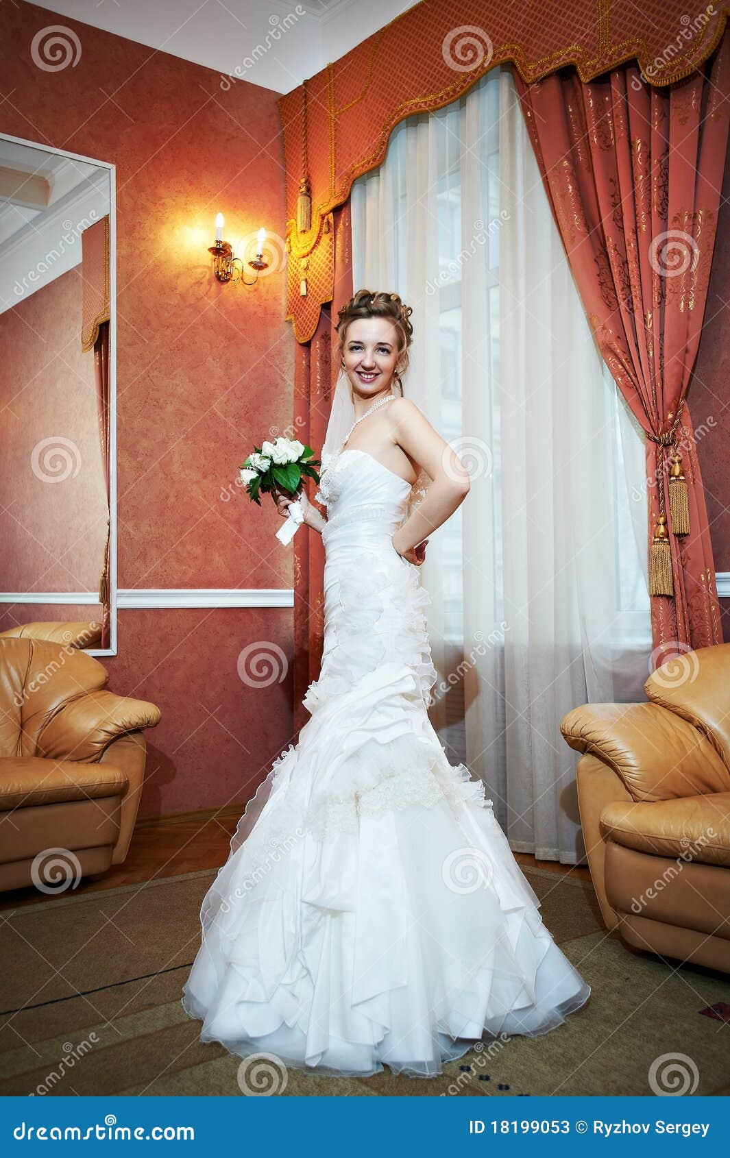 Happy Beautiful Bride in Interior Wedding Palace Stock Image - Image of ...