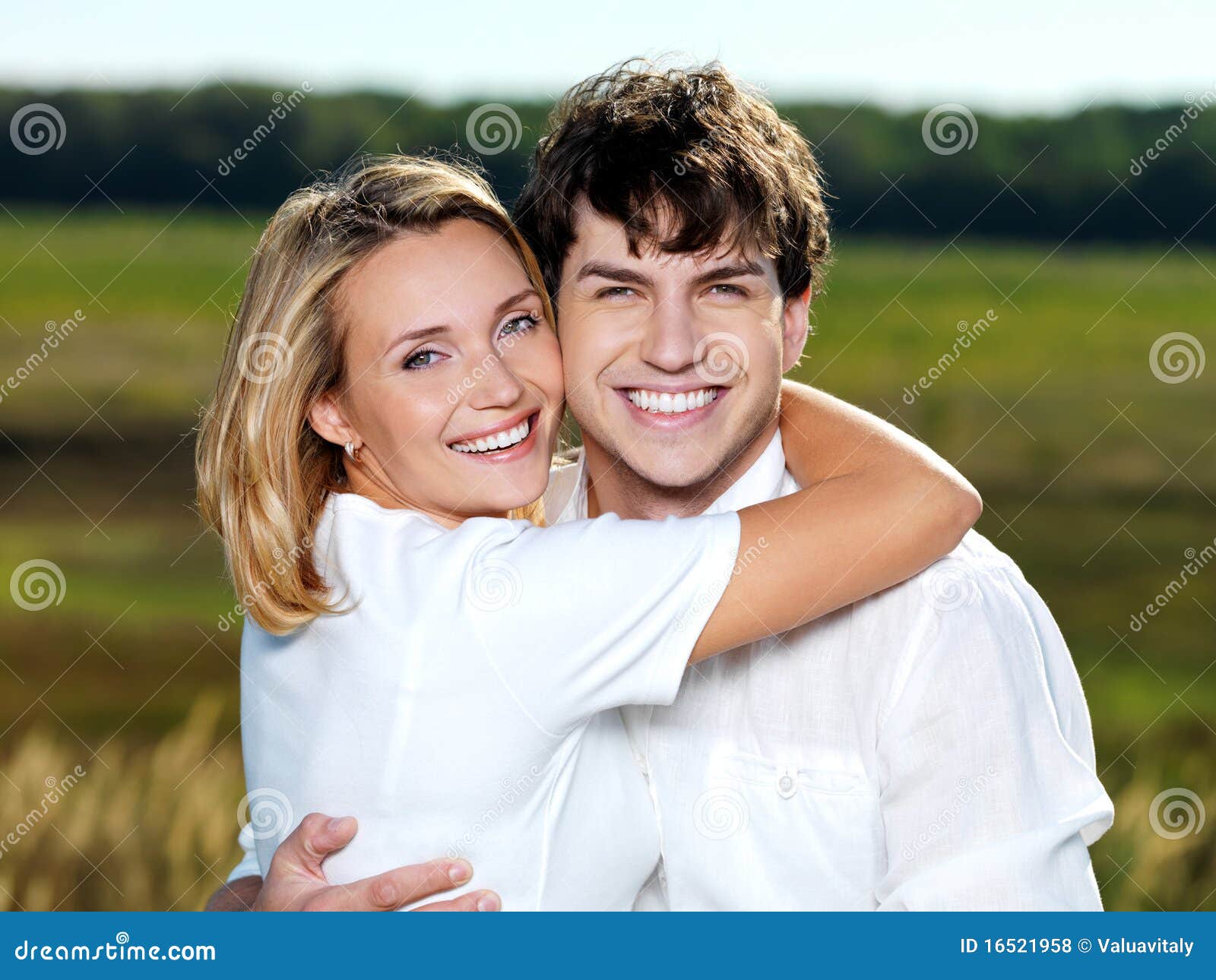 Happy Beautiful Couple on Nature Stock Photo - Image of meadow, human ...