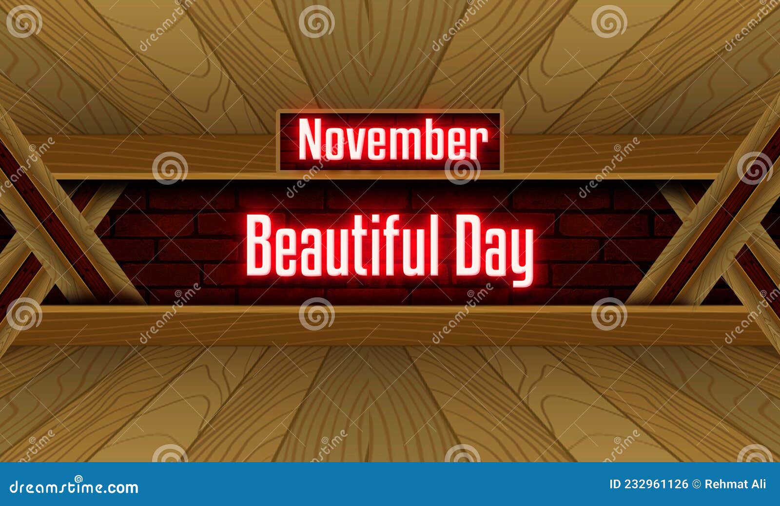 November, Beautiful Day, Neon Text Effect on Bricks Background Stock ...