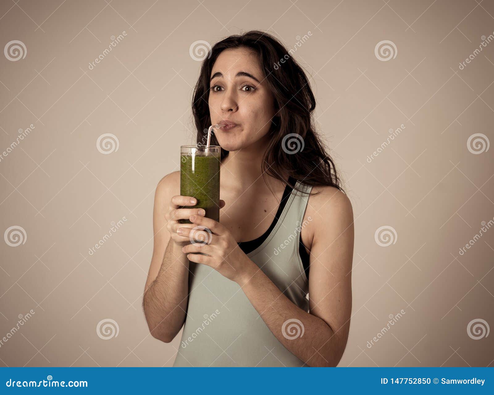 Happy Beautiful Fit Sport Woman Smiling And Drinking Healthy Fresh